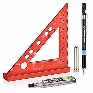 Small Square Tool with 0.7mm Mechanical Pencil Fixed Miter Angle Pin 90 Degree Mini Carpenter Square Precision Woodworking Machinist Measuring Square for Marking Gauge Furniture and Cabinet Making