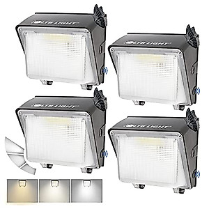 LTBLIGHT 80W MAX Dusk-to-Dawn Outdoor LED Wall Pack Light, Color and Wattage Switchable, Super High Brightness 10450Lm for House or Commerce, ETL Certified and Solid Five Year Warranty - 4 Pack