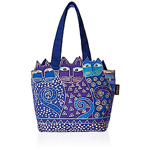 Laurel Burch Tote Zipper Top, 12 by 3-1/2 by 8-1/2-Inch, Tres Gatos, Blue/Gold