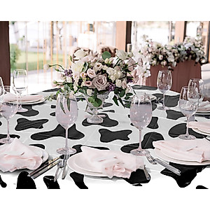 Oudain 6 Pcs 84'' Cow Tablecloth Round Tablecloth Plastic Washable Table Cloth Disposable Stain Resistant Table Cover for Picnic Camping Party Xmas Kitchen Dining Table(Black, Simple Style, 6 Pcs)