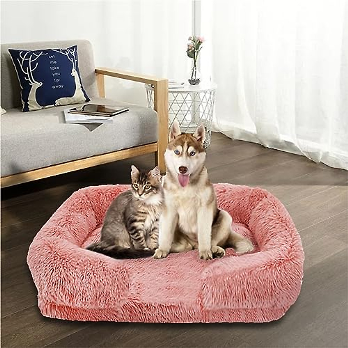 Valcla Dog Bed Creative Pet Dog Sofa Bed Square Kennel Pet Bed Cat Pad Autumn and Winter Warm Pet Kennel Removable for Cleaning Pet Bed (Color : Light Gray, Size : XX-Large)