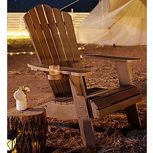 Psilvam Adirondack Chair, Oversized Poly Lumber Fire Pit Chair with Cup Holder, 350Lbs Support Patio Chairs for Garden, Weather Resistant Outdoors Seating, Relaxing Gift for Father & Mother (4, Brown)