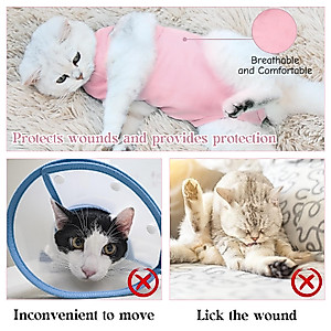 HACRAHO Cat Recovery Suit, 1 Pack Pink Soft Breathable Cat Recovery Clothes E-Collar Cat Wound Surgery Recovery Suit After Surgery Wear for Cats Kitten, S