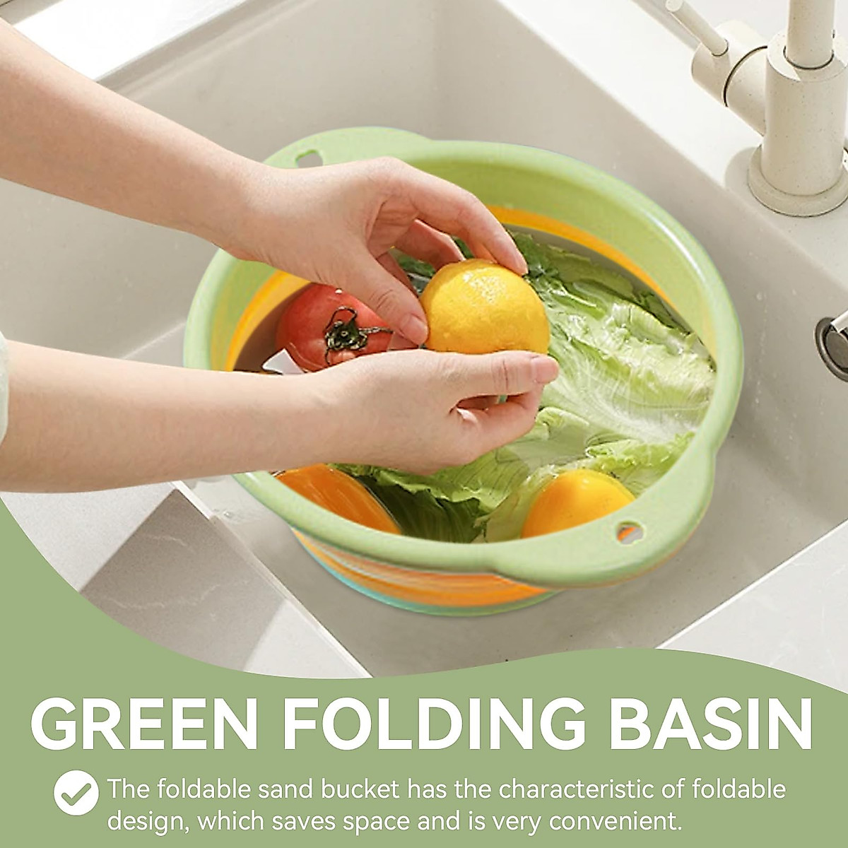 Collapsible Dish Basin, Compact Collapsible Wash Basin Lightweight Silicone Basin for Small Scale Washing Foldable Sink Tub for Outdoor Camping(Green)