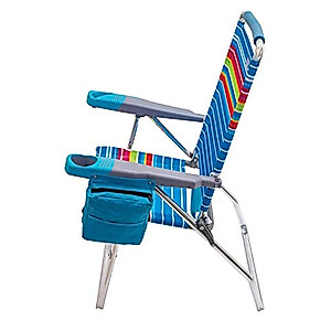 Rio Gear Beach 17" Extended Height 4-Position Folding Beach Chair -Polyester & Rio Beach Big Boy 4-Position 13" High Seat Backpack Beach or Camping Folding Chair, Pop Surf Stripes