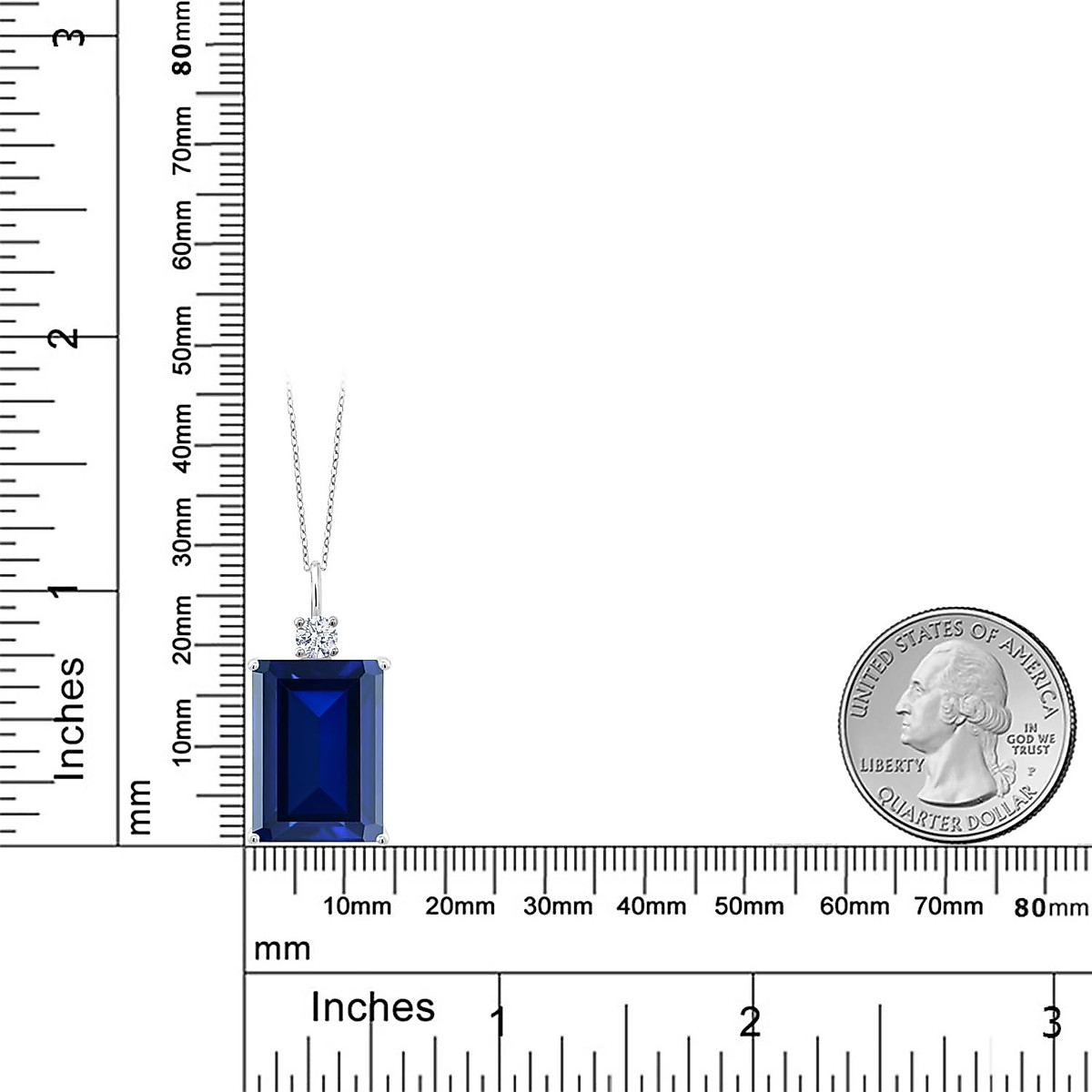 Gem Stone King 17.50 Cttw Blue Created Sapphire Pendant Necklace For Women In 925 Sterling Silver | Emerald Cut 18X13MM | With 18 Inch Silver Chain