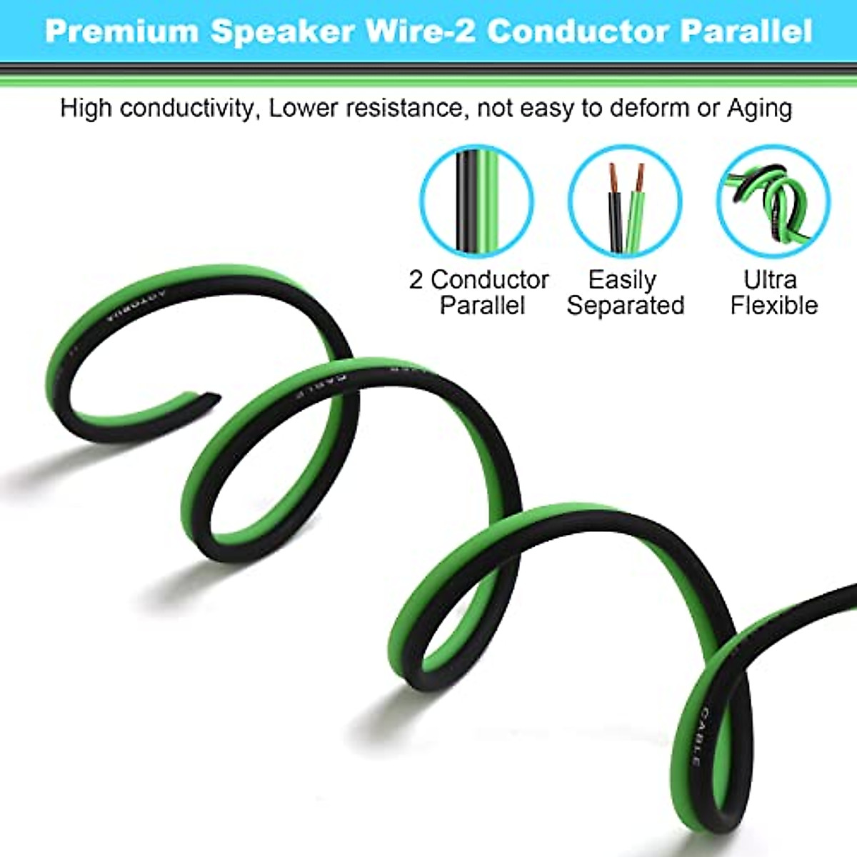 AOTORUA 100FT 14/2 Gauge Power Ground Cable, 14 AWG Stranded Flexible Wire for Electrical Wire, Primary Automotive Wire, Battery Cable, Car Audio Speaker, 12 Volt Low Voltage Wiring