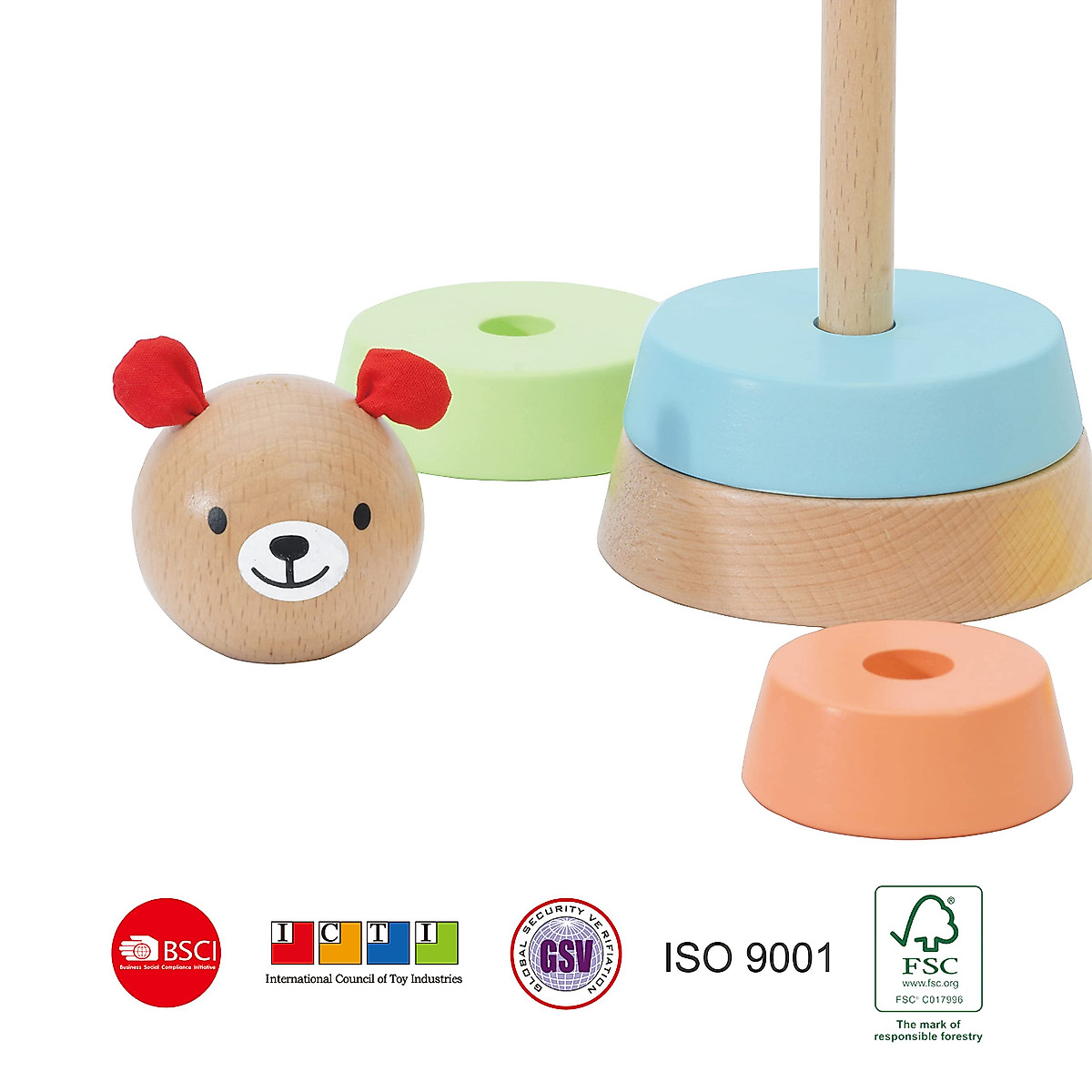 Classic World Wooden Stacking Rings Baby Toy, Montessori Stacking Rings Stacker Rainbow, Bear Tower Wooden Toys for Babies
