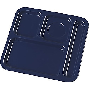 Carlisle FoodService Products Melamine Right-Hand 4-Compartment Tray, 10x9.75 Inches, Dark Blue