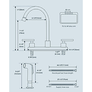 APPASO Kitchen Faucet with Side Sprayer, 2-Handle High Arch SUS304 Stainless Steel Brushed Nickel Kitchen Faucet with Pull-Out Side Spray for RV Laundry Utility Bar, 8-in 4-Hole Installation