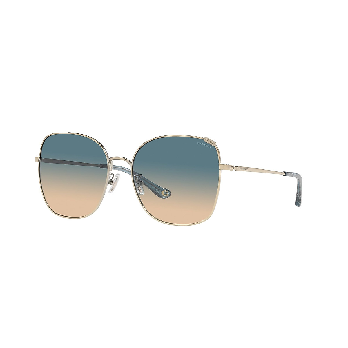 Coach HC7133 Sunglasses, Shiny Light Gold/Blue Yellow Gradient, 57 mm