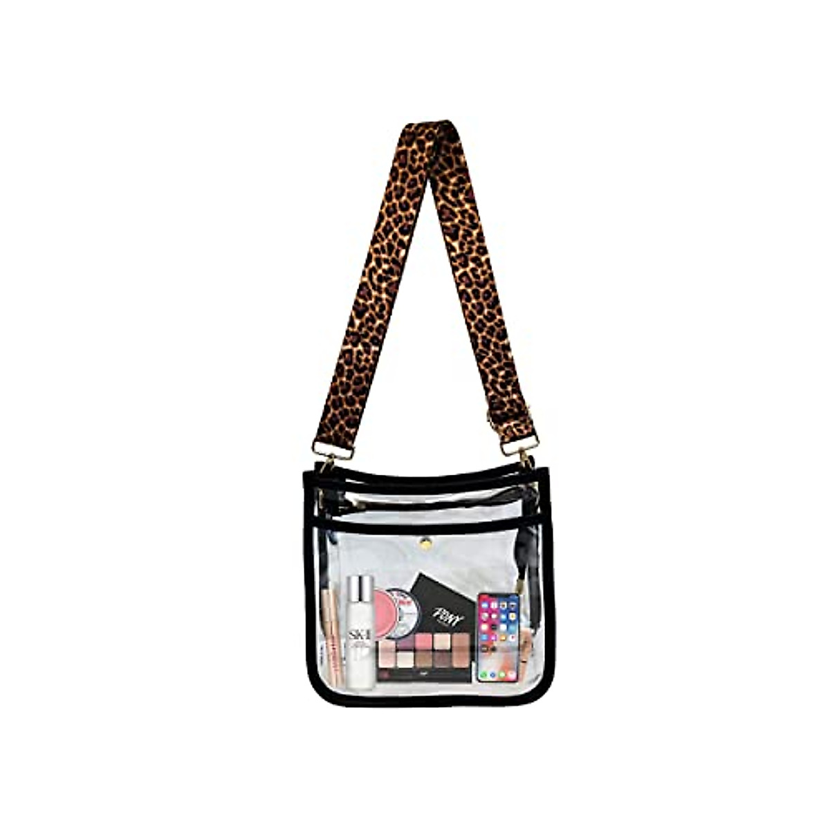 PVC Clear Purse bag Leopard Guitar Strap Clear Bag Stadium Approved Women's Clear Shoulder Crossbody Bag For concert……（Black）…