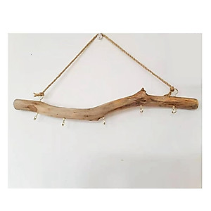 Jalzdieod 2Pcs Natural Driftwood Decorative Branches Farmhouse Home Wall Hanging Decor Hanging Jewelry Organizers with 5 Hooks Durable Easy Install