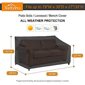 NettyPro Patio Furniture Sofa Cover Waterproof Heavy Duty Outdoor Couch Cover 3 Seater, 79" Wx 38" Dx 35" H, Black