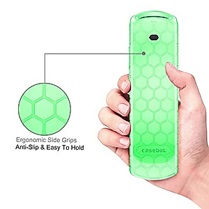 CaseBot Case for Roku Voice Remote Pro, Roku Ultra 4K (2022)/ 4800R (2020)/ 4670 (2019)/ 4661 (2018)/ 4660 (2017), Roku 1/2/3/4 Remote-Honey Comb Anti-Slip Shockproof Silicone Cover, Green Glow