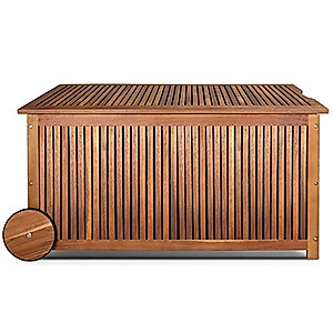 cucunu Outdoor Wood Storage Container - 65 Gallon Capacity | Durable Weather-Resistant Wood | Rustic Charm for Patio & Garden | Easy Access Hinged Lid & Front Opening