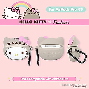 iFace Cute AirPods Pro/Pro 2 Case - Hello Kitty x Pusheen Silicone Character Figure Cover [Keychain Clip Included] [Wireless Charging Compatible]