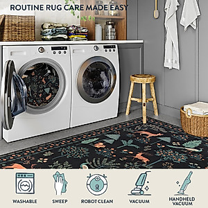 Lahome Jungle Animal Black Living Room Rug, 5x7 Washable Area Rug Soft Large Rugs for Bedroom Aesthetic, Modern Tree Classroom Playroom Rug Stain Resistant Carpet for Nursery Office Dorm, Black