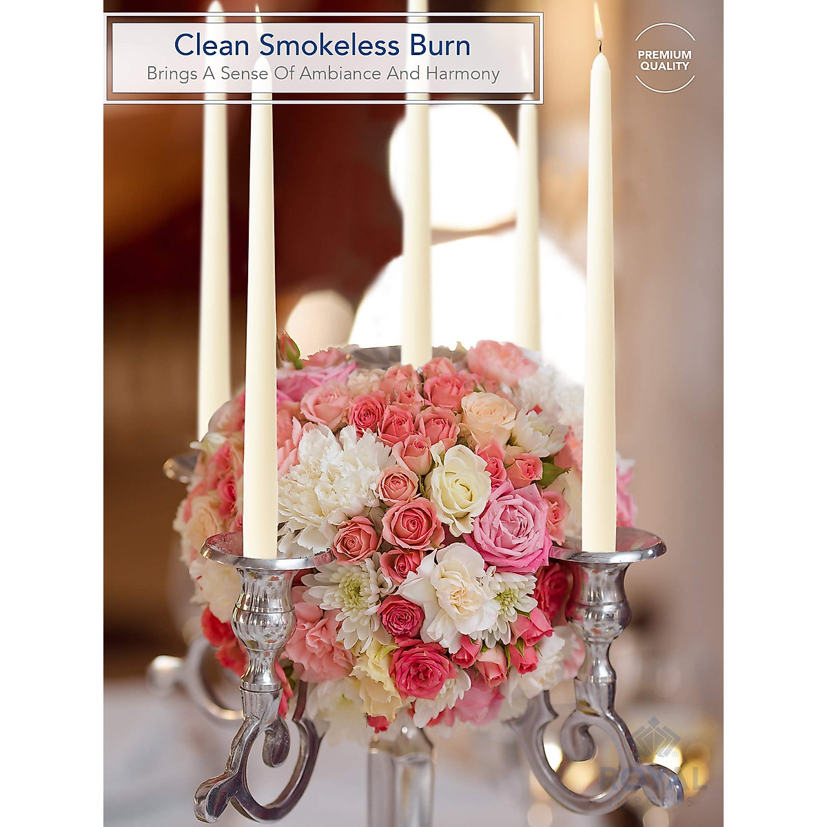 Royal Imports Unscented Taper Candles, Elegant Premium Quality, Dripless & Smokeless, Hand-Dipped Dinner Candles for Wedding, Holiday, Home Decor - 9 Hour Burn Time - Set of 36 (12 Inch, Ivory)