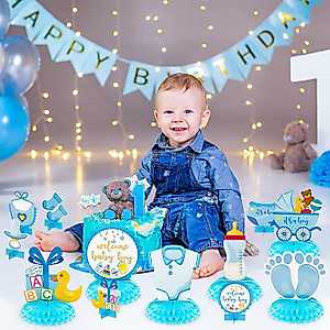 OSNIE 12Pcs It's a Boy Baby Shower Themed Honeycomb Centerpieces Table Topper for Baby Boys Welcome Baby Boy Cutouts Gender Reveal Party Decorations Infant Baby Party Favors Photo Booth Props (Blue)