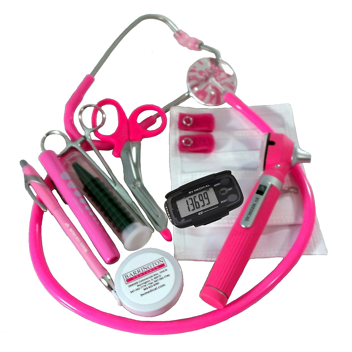 Breast Cancer Awareness Nurse Kit with W/ Mini Otoscope, Hot Pink Stethoscope