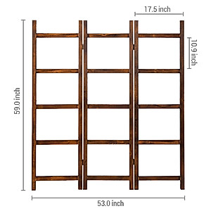MyGift 3 Panel Solid Burnt Wood Blanket Ladder and Towel Rack, Decorative Free Standing Folding Room Divider for Blankets, Quilts, Throws, Towels, Clothing
