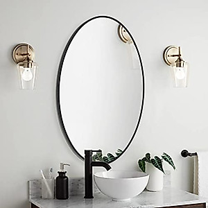 COFENY Oval Mirror, 20"x28" Black Bathroom Mirror with Metal Frame, Wall Mount Mirrors Decor Modern Hanging Mirror for Bedroom Living Room、Entryway