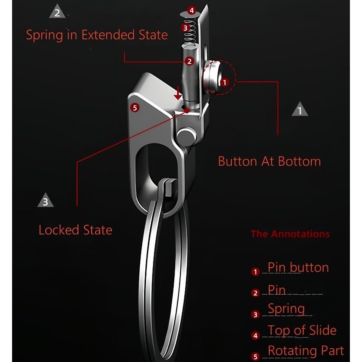 Mortise Lock Design Titanium Key Belt Clip Keychain Clip Belt Loop Key Chain Holder Key Hook for Pants Purse Belt Key Clasp With One Ti ring (Patented)