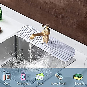 INNOLV Telescopic Sink Storage Rack Faucet Splash Guard Kitchen Sink Sponge Holder, Expandable Dish Caddy Sponge Soap Drying Rack, Shelf Organizer Scrubber and Adjustable Hanger with Towel Bar