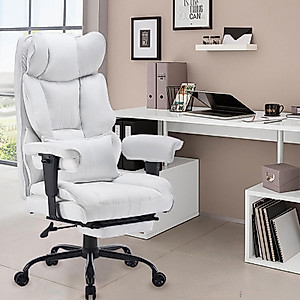Efomao Fabric Office Chair, Big and Tall Office Chair 400 lb Weight Capacity, High Back Executive Office Chair with Foot Rest, Ergonomic Office Chair for Back Pain Relief, White