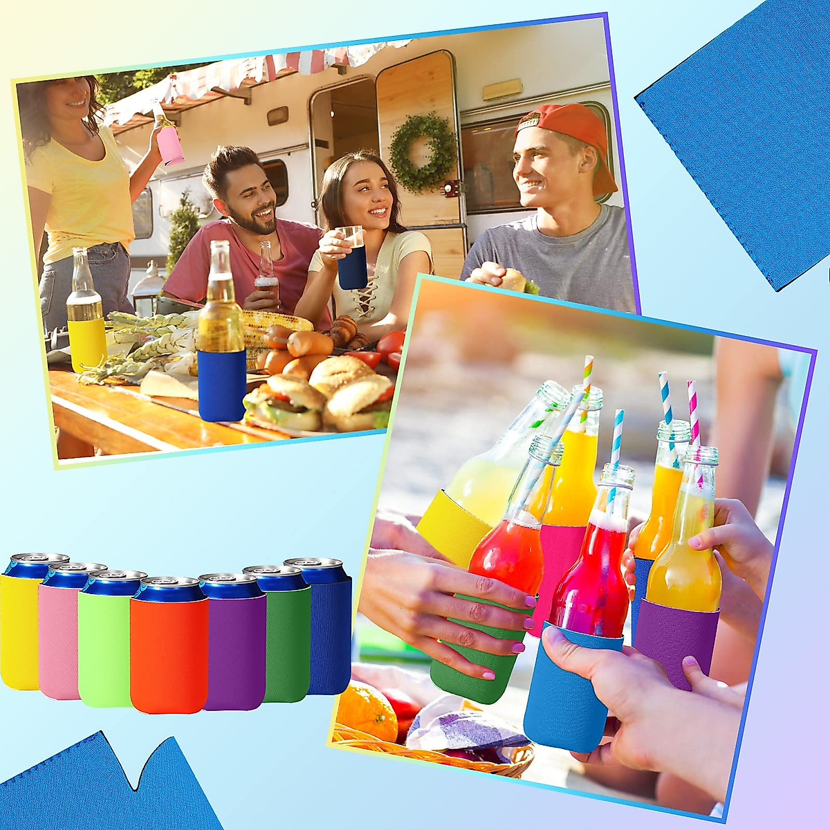 100 Pack Blank Beer Can Cooler Sleeves Soft Insulated Reusable Drink Cooler Bulk Collapsible Sublimation Can Cooler Sleeves for Wedding Party Supplies, 15 Multicolor