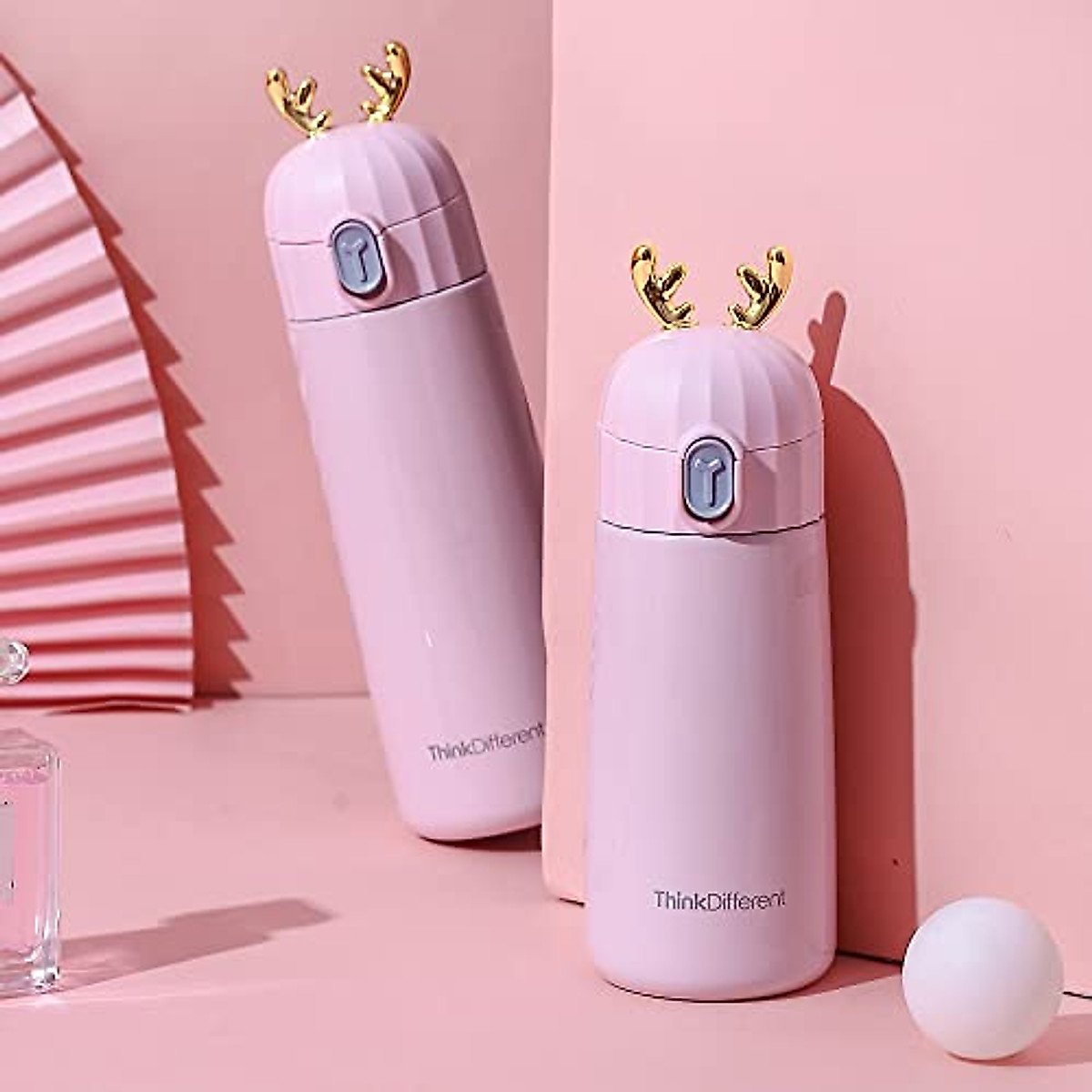 Water Bottle, Insulated Stainless Steel Water Bottle, Deer Horn Kids Cups, Vacuum Insulated Double Wall Camping Tumbler, Gifts for Women, Christmas, Friends, Mom, Her, Sister, Aunt, Daughter, 350 ML