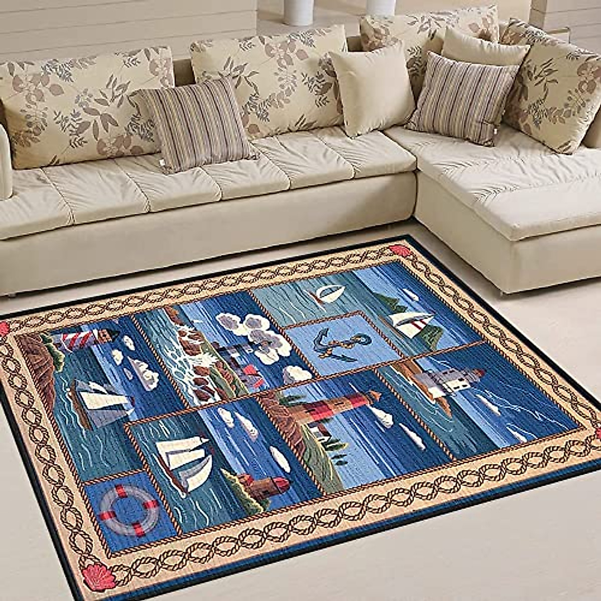 Sailboat and Lighthouse Area Rugs Carpet Water Absorbent Bath for Bathroom, Kitchen and Living Room Decor New Year Gift Decor (Custom)