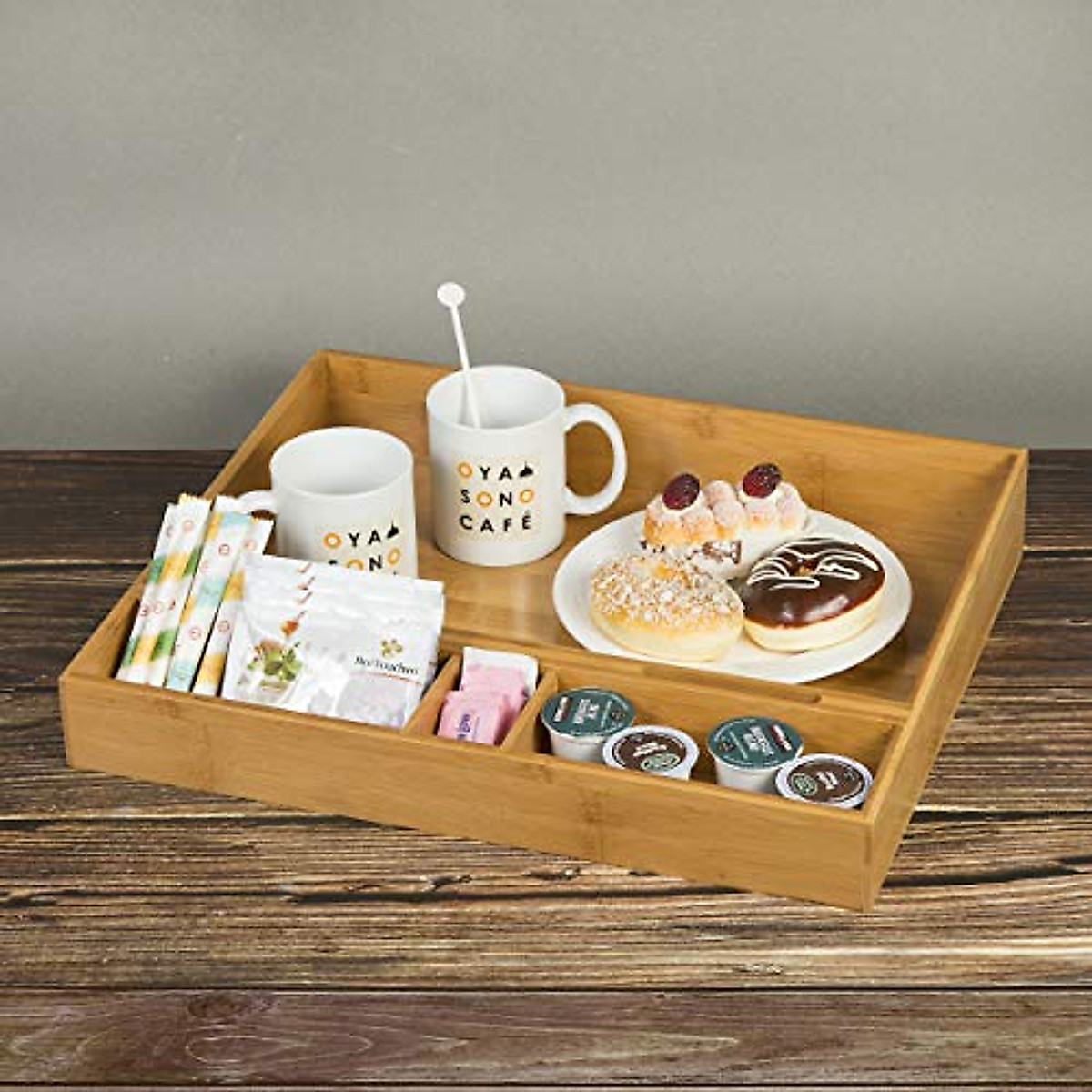 Creative Home Natural Bamboo Multipurpose Organizer Coffee Machine Accessories Storage Tray, 18.3" x 15" x 3" H, Natural Finish