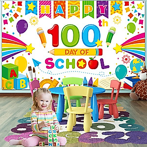 100 Days of School Decoration Banner Happy 100th Day of School Party Backdrop Photography Background for Kids Student Kindergarten Preschool Primary School Party, 72.8 x 43.3 Inch (White)