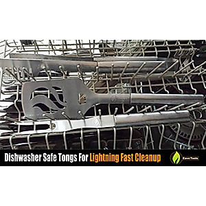 Cave Tools 17" Long Handle Stainless Steel Grill Tongs with Locking Bracket - BBQ Grill Accessories