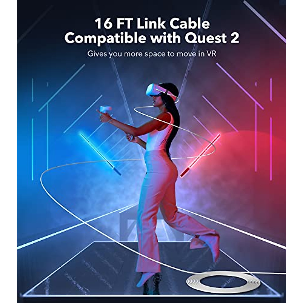 YRXVW Link Cable Compatible with Oculus Quest 3/2/Pro, VR Headsets PC, Charging Cord and High Speed Data Wire, USB C to C Cable,10ft Link Charging Cable for Meta Quest 3/2/Pro