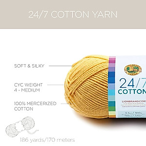 Lion Brand 24/7 Cotton Yarn, Yarn for Knitting, Crocheting, and Crafts, Silver, 3 Pack
