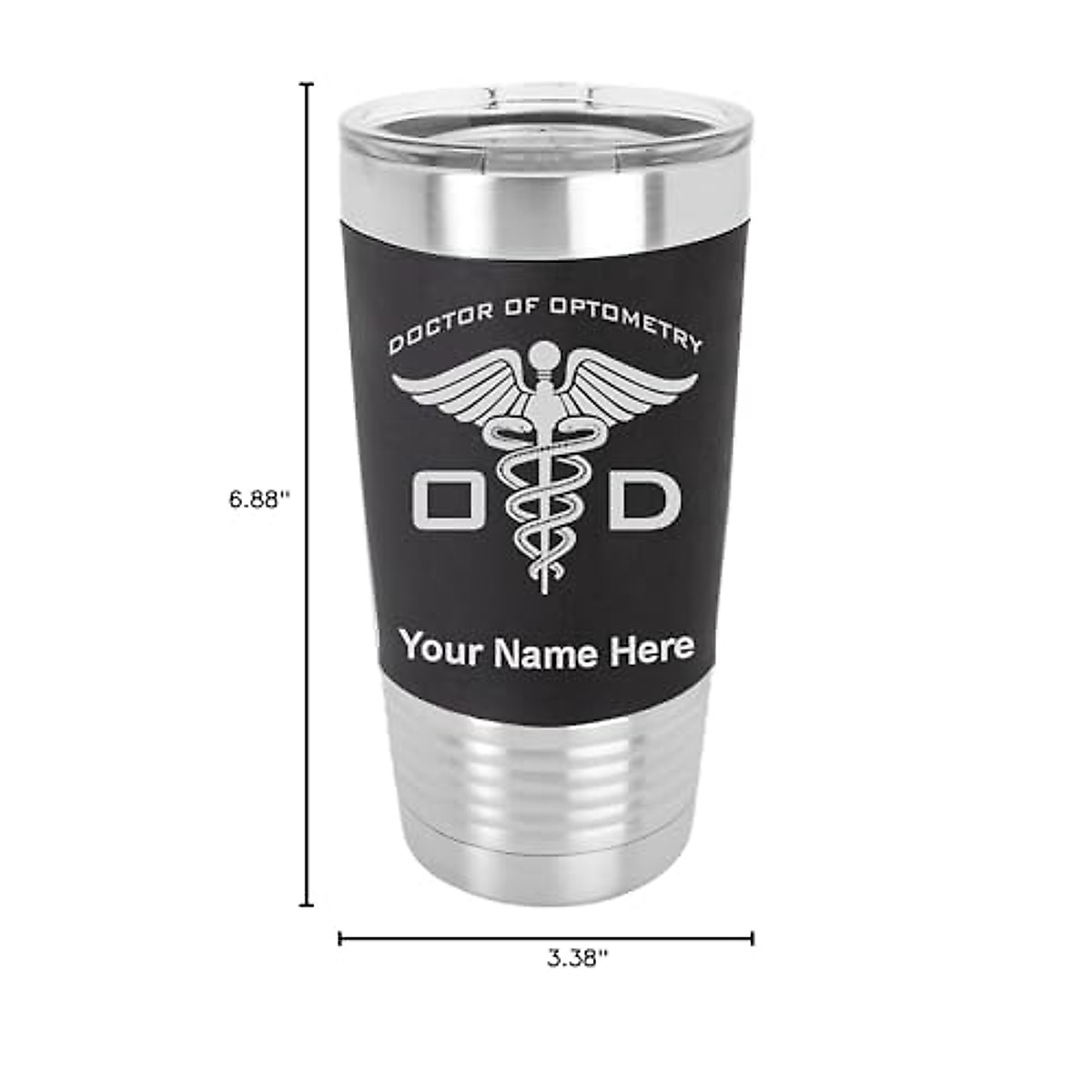 LaserGram 20oz Vacuum Insulated Tumbler Mug, OD Doctor of Optometry, Personalized Engraving Included (Silicone Grip, Black)