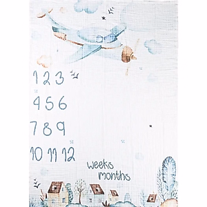 Esthesmile Baby Muslin Swaddle Blankets - Newborn Baby Photography Blanket - 100 Pure Organic Cotton - Hypoalergenig & Breathable Baby Textile -35x47 inches - Plane Design, White