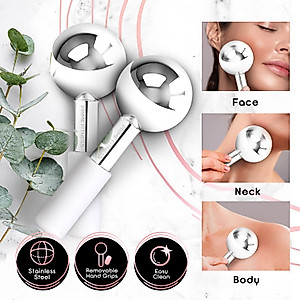 Ice Globes for Facials | Unbreakable Steel Cooling Roller | Cryo Sticks for Face | Massager for Face Neck & Eyes | Skin Care for Dark Circles, Puffiness, Wrinkles, Collagen Production (WHITE)
