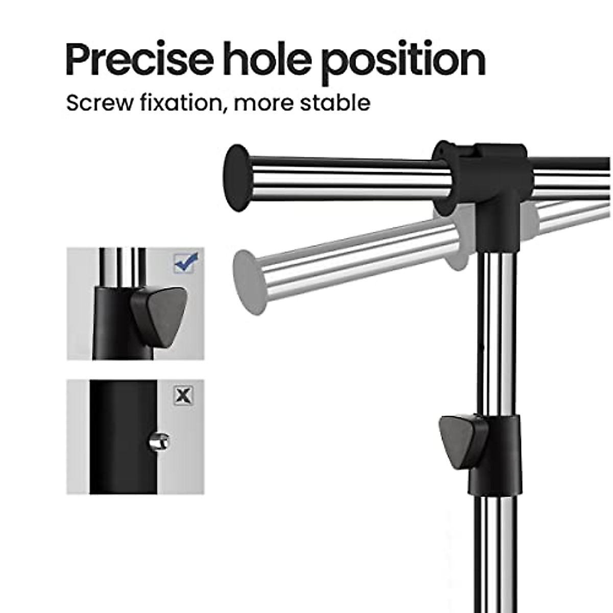 LiaMeE Freestanding Rolling Adjustable Clothes Rack for Wardrobe with Single Bar, Laundry Room Organization Shelves, Vertical Hanging Rack for Commercial Displaying, L44.9 x W20.1 x H63 in