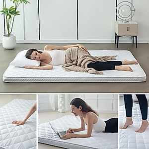 AROW Japanese Futon Mattress, 100% Cotton Floor Mattress Pad, Folding Roll Up Bed Topper Mat Lounger and Travel (White, King)