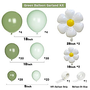 BIRSAT Daisy Balloon Arch Kit for Girls Pastel Green Birthday Decorations, Sage Green Balloons Garland for Women Neutral Jungle Baby Shower Party Supplies, Greenery Flower Theme Bridal Shower Parties