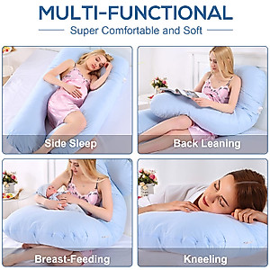 Tree.NB Full Body Pregnancy and Kid U Shape Pillow for Maternity and Pregnant Women, Blue (130 * 70 * 15CM)