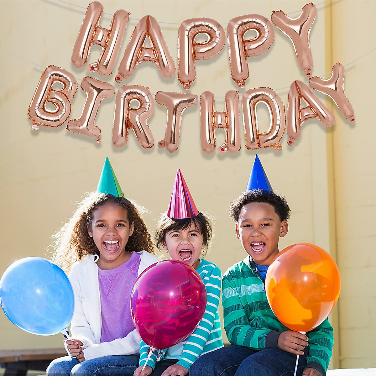 Accevo Rose Gold Happy Birthday Banner 16 Inch Foil Letters Balloons Happy Birthday Balloon for Kids, Child, Adults, Boys & Girls Birthday Decorations 3D Happy Birthday Balloons Sign Banner