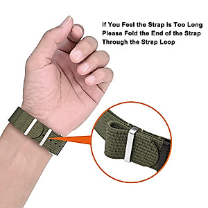 ANNEFIT Nylon Watch Band 20mm, One-Piece Waterproof Military Watch Straps with Heavy Silver Buckle (Army Green)