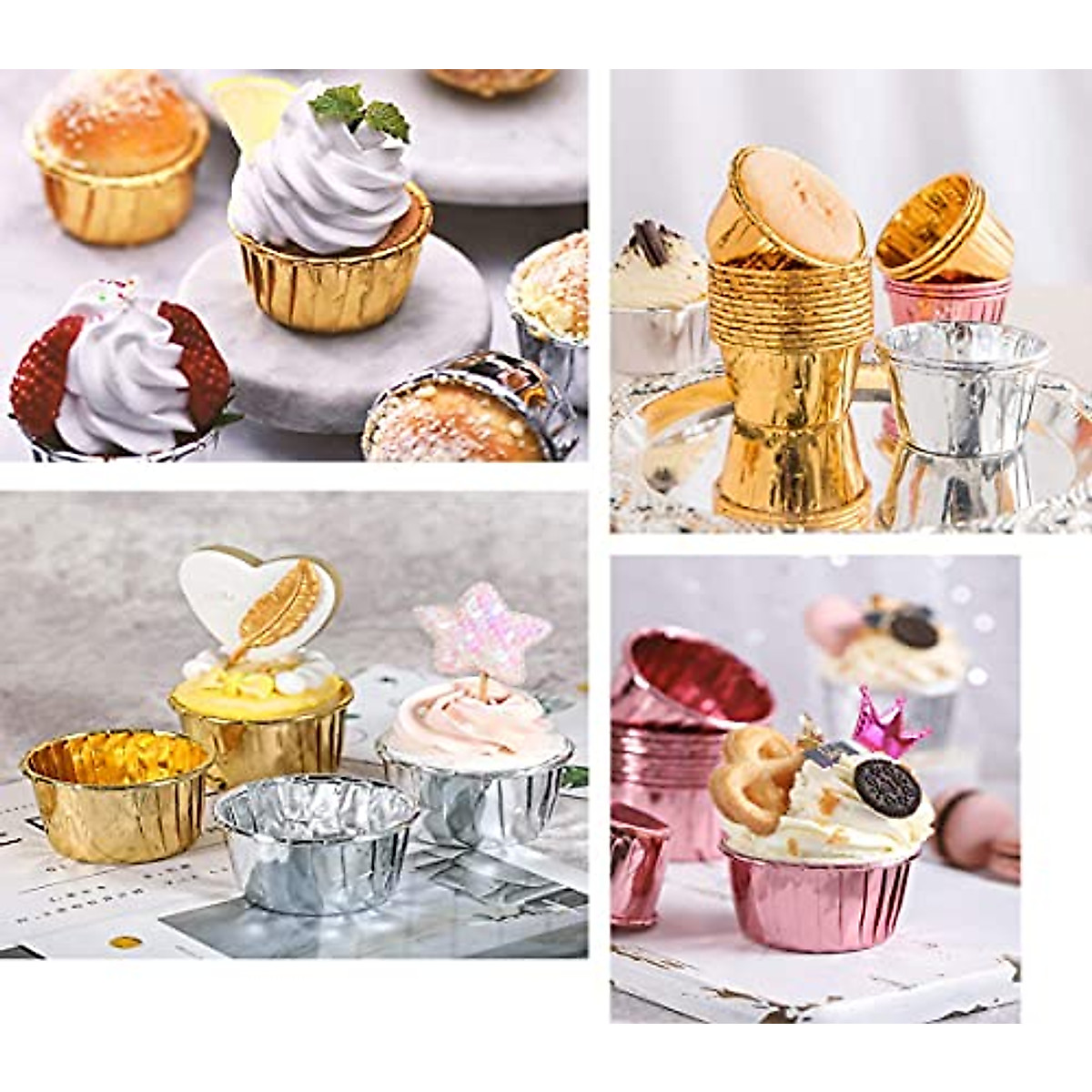 Aluminum Foil Cupcake Cups Cupcake Liners 50Pcs Disposable Ramekin MuffinBaking Cups Little Foil Cups Cupcake Ramekin Holder Cups Ramekins for Baking Foil Baking Cups
