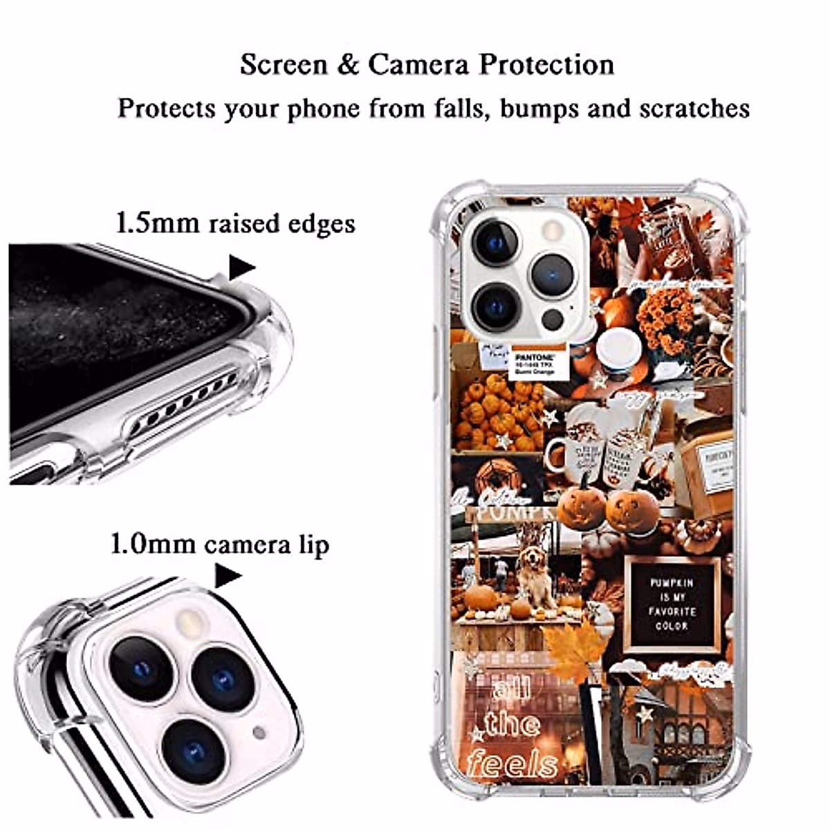 Autumn Case Halloween Pumpkin Case Compatible with iPhone 14 Pro, Aesthetic Fall Case for iPhone 14 Pro for Women Men, Unique Trendy Design TPU Bumper Protective Cover Case