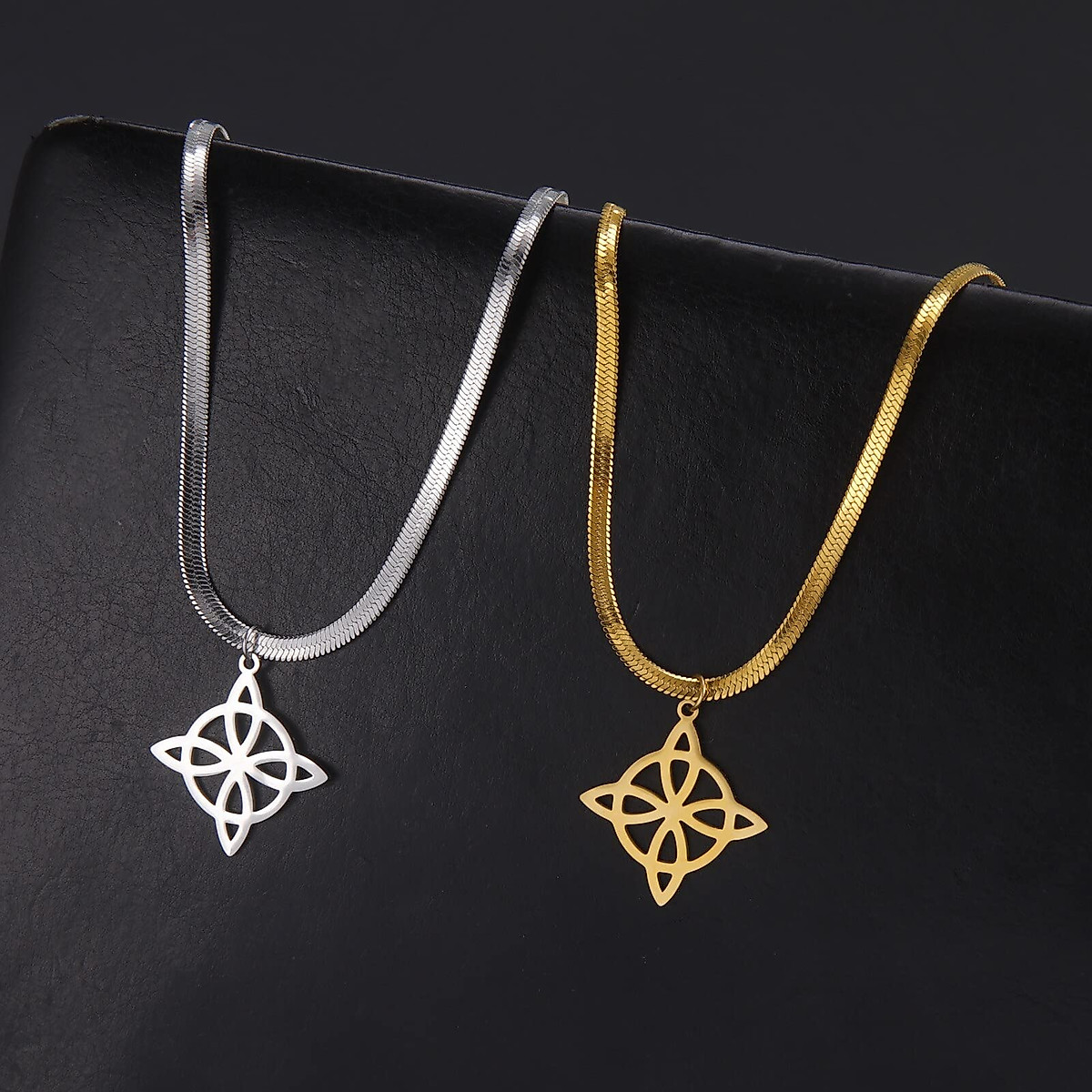 Wicca Witch Knot Pendant Necklace Celtics Amulet Stainless Steel Snake Chain Choker Pagan Witchcraft Luck Jewelry